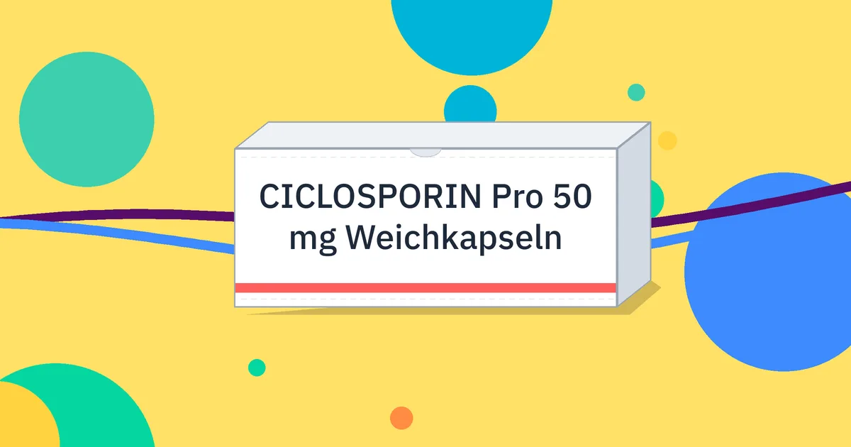 Symbolbild: Packung mit der Aufschrift CICLOSPORIN Pro 50 mg Weichkapseln (PZN 06724555) – Verfügbarkeit und Bezug in Apotheken in Frankfurt am Main