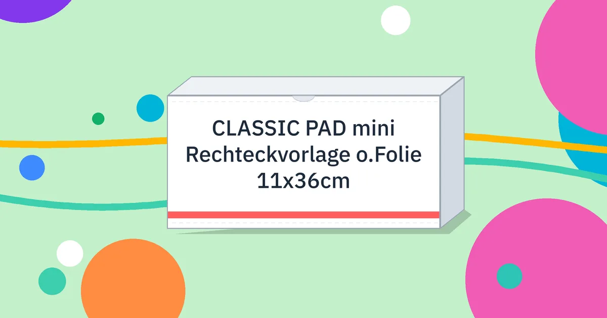 Symbolbild: Packung mit der Aufschrift CLASSIC PAD mini Rechteckvorlage o.Folie 11x36cm (PZN 13903672) – Verfügbarkeit und Bezug in Apotheken in Frankfurt am Main