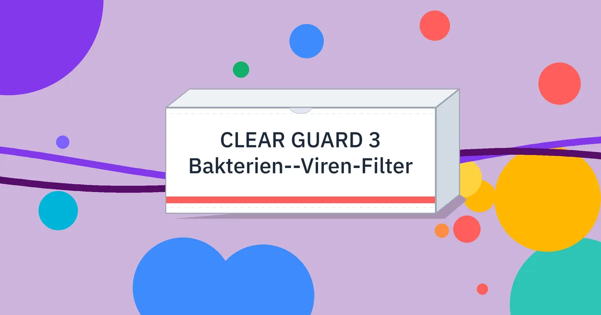 Symbolbild: Packung mit der Aufschrift CLEAR GUARD 3 Bakterien--Viren-Filter (PZN 17432324) – Verfügbarkeit und Bezug in Apotheken in Frankfurt am Main