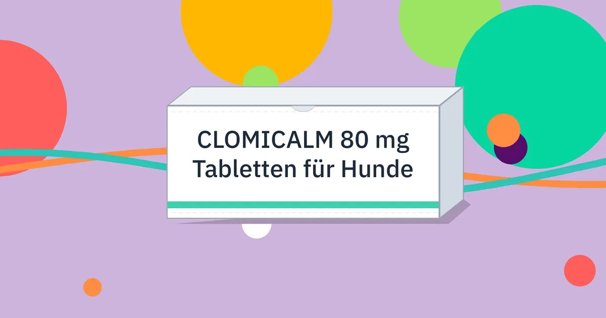 Symbolbild: Packung mit der Aufschrift CLOMICALM 80 mg Tabletten für Hunde (PZN 04292821) – Verfügbarkeit und Bezug in Apotheken in Frankfurt am Main