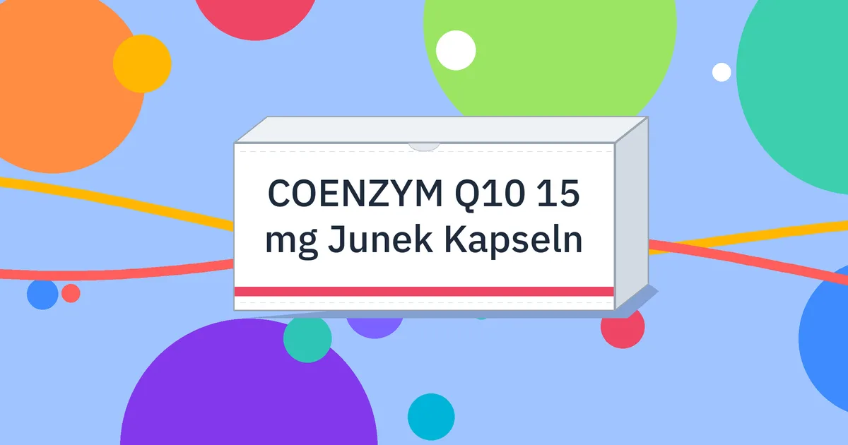 Symbolbild: Packung mit der Aufschrift COENZYM Q10 15 mg Junek Kapseln (PZN 09719796) – Verfügbarkeit und Bezug in Apotheken in Frankfurt am Main