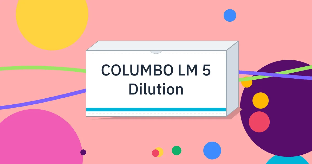 Symbolbild: Packung mit der Aufschrift COLUMBO LM 5 Dilution (PZN 13448676) – Verfügbarkeit und Bezug in Apotheken in Frankfurt am Main