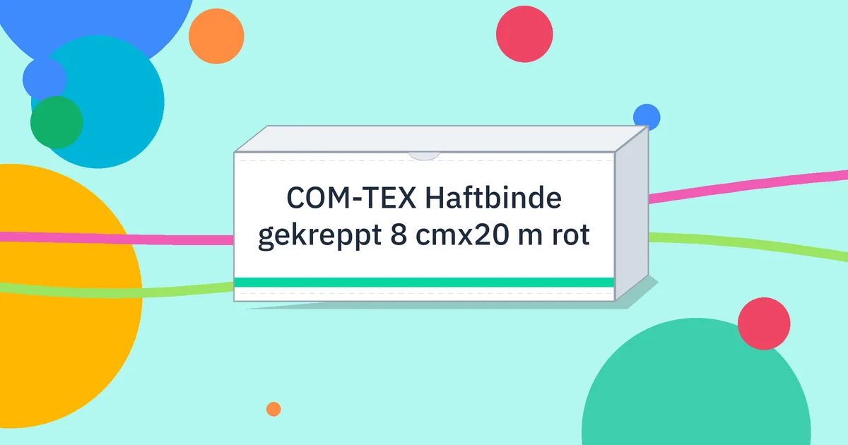 Symbolbild: Packung mit der Aufschrift COM-TEX Haftbinde gekreppt 8 cmx20 m rot (PZN 03079491) – Verfügbarkeit und Bezug in Apotheken in Frankfurt am Main