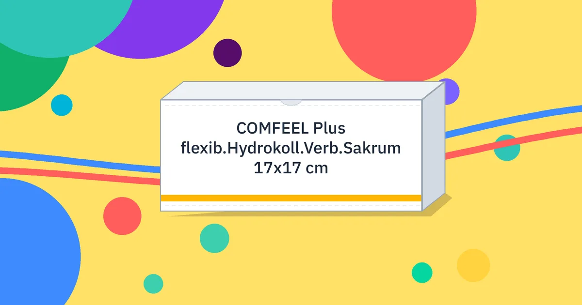 Symbolbild: Packung mit der Aufschrift COMFEEL Plus flexib.Hydrokoll.Verb.Sakrum 17x17 cm (PZN 19474812) – Verfügbarkeit und Bezug in Apotheken in Frankfurt am Main