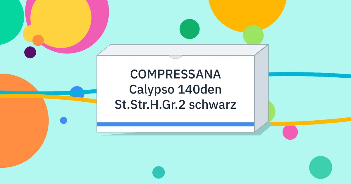 Symbolbild: Packung mit der Aufschrift COMPRESSANA Calypso 140den St.Str.H.Gr.2 schwarz (PZN 07720358) – Verfügbarkeit und Bezug in Apotheken in Frankfurt am Main
