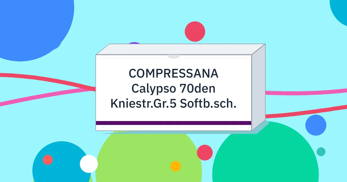 Symbolbild: Packung mit der Aufschrift COMPRESSANA Calypso 70den Kniestr.Gr.5 Softb.sch. (PZN 07719674) – Verfügbarkeit und Bezug in Apotheken in Frankfurt am Main