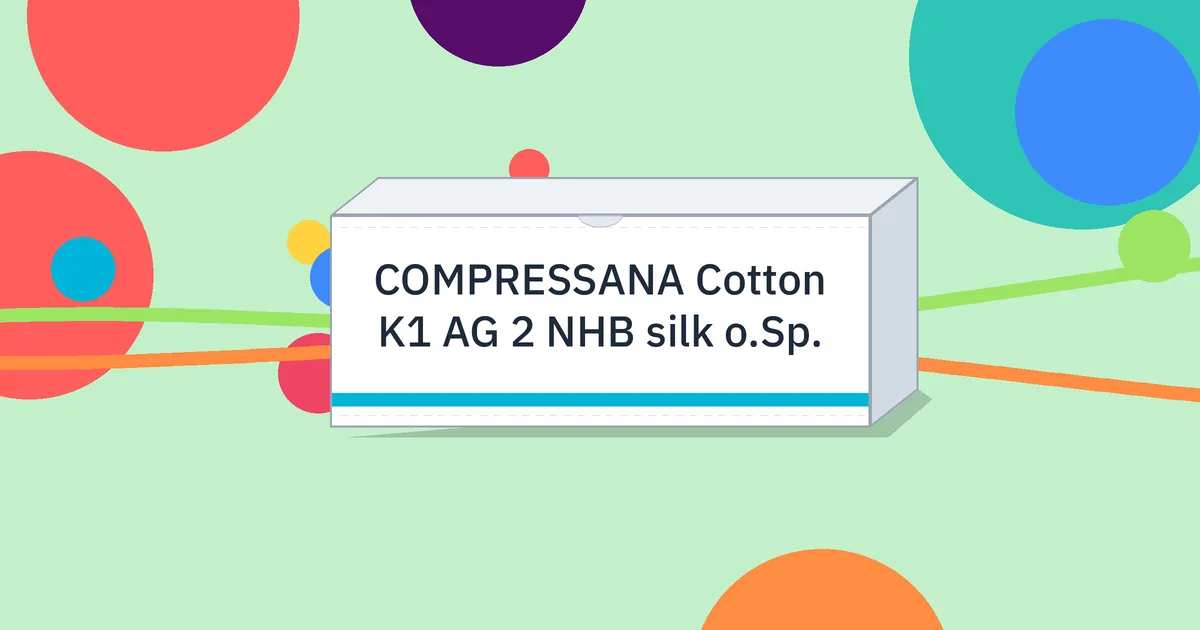 Symbolbild: Packung mit der Aufschrift COMPRESSANA Cotton K1 AG 2 NHB silk o.Sp. (PZN 11393008) – Verfügbarkeit und Bezug in Apotheken in Frankfurt am Main