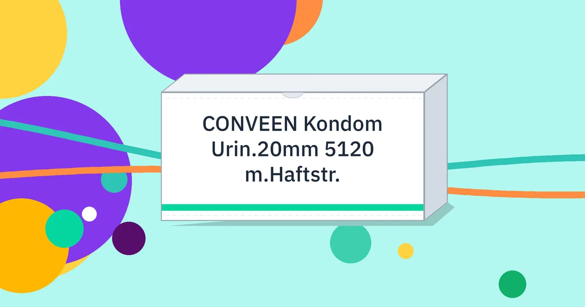 Symbolbild: Packung mit der Aufschrift CONVEEN Kondom Urin.20mm 5120 m.Haftstr. (PZN 02298943) – Verfügbarkeit und Bezug in Apotheken in Frankfurt am Main