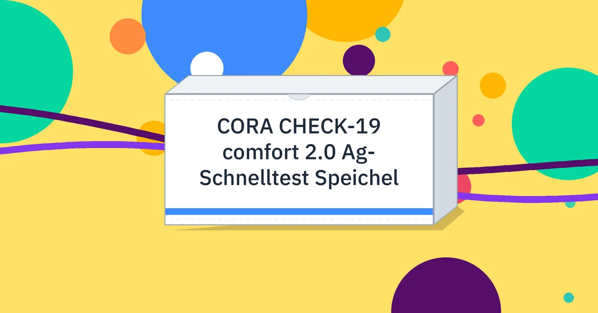 Symbolbild: Packung mit der Aufschrift CORA CHECK-19 comfort 2.0 Ag-Schnelltest Speichel (PZN 17621597) – Verfügbarkeit und Bezug in Apotheken in Frankfurt am Main