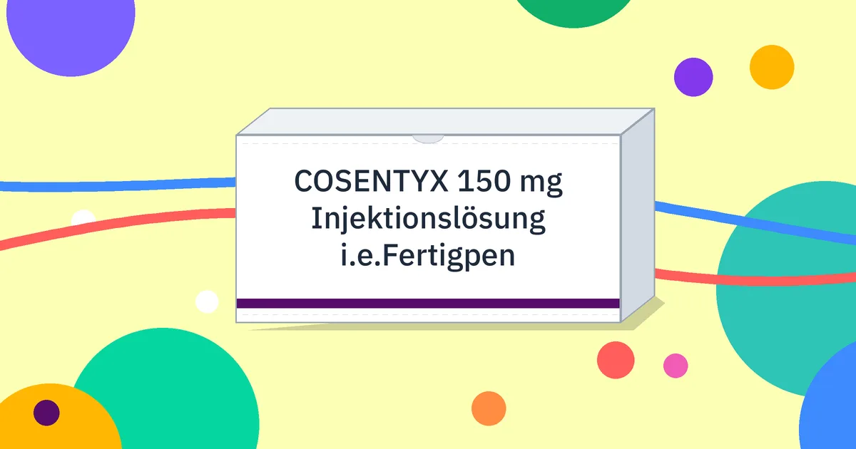 Symbolbild: Packung mit der Aufschrift COSENTYX 150 mg Injektionslösung i.e.Fertigpen (PZN 16400902) – Verfügbarkeit und Bezug in Apotheken in Frankfurt am Main