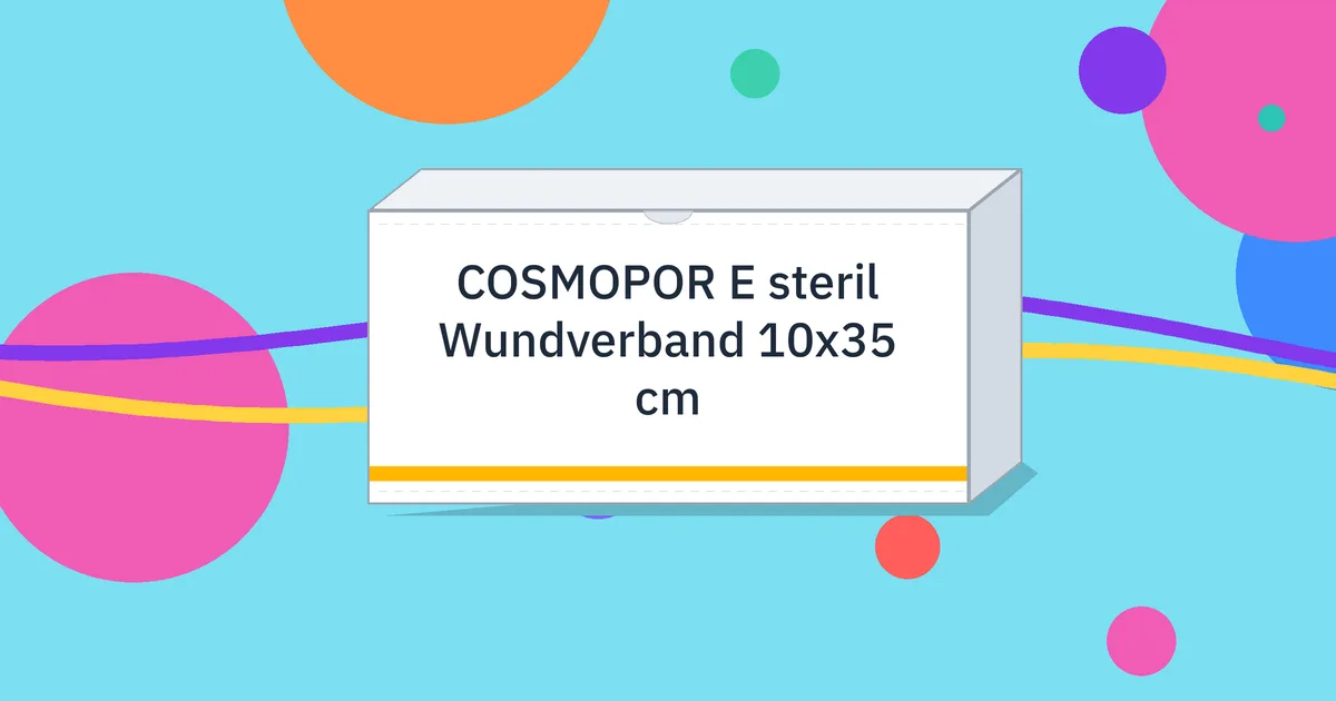 Symbolbild: Packung mit der Aufschrift COSMOPOR E steril Wundverband 10x35 cm (PZN 19643752) – Verfügbarkeit und Bezug in Apotheken in Frankfurt am Main