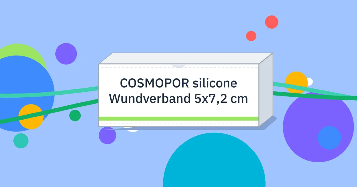 Symbolbild: Packung mit der Aufschrift COSMOPOR silicone Wundverband 5x7,2 cm (PZN 20306681) – Verfügbarkeit und Bezug in Apotheken in Frankfurt am Main