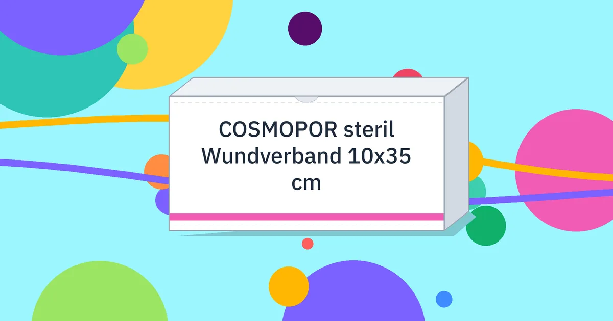 Symbolbild: Packung mit der Aufschrift COSMOPOR steril Wundverband 10x35 cm (PZN 00897467) – Verfügbarkeit und Bezug in Apotheken in Frankfurt am Main