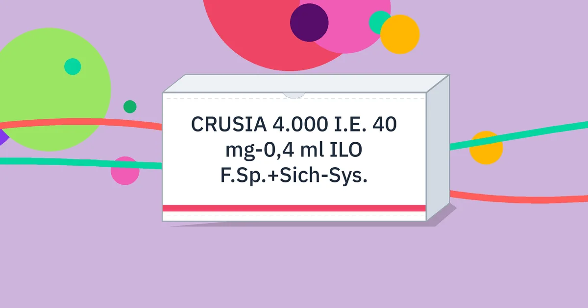Symbolbild: Packung mit der Aufschrift CRUSIA 4.000 I.E. 40 mg-0,4 ml ILO F.Sp.+Sich-Sys. (PZN 15861736) – Verfügbarkeit und Bezug in Apotheken in Frankfurt am Main