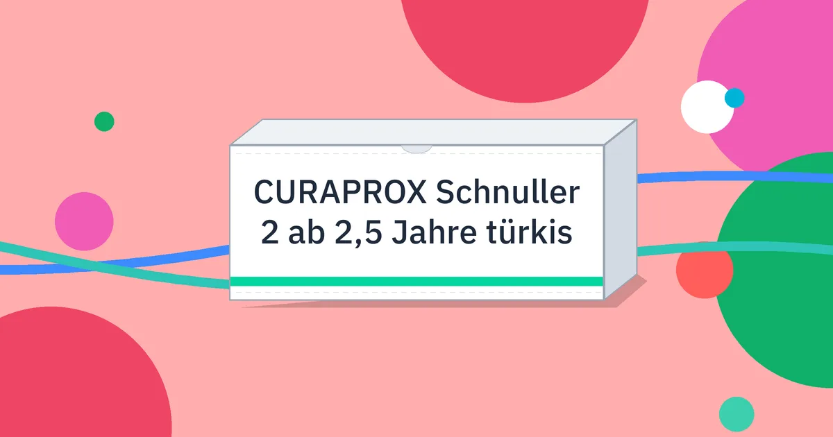 Symbolbild: Packung mit der Aufschrift CURAPROX Schnuller 2 ab 2,5 Jahre türkis (PZN 19119643) – Verfügbarkeit und Bezug in Apotheken in Frankfurt am Main