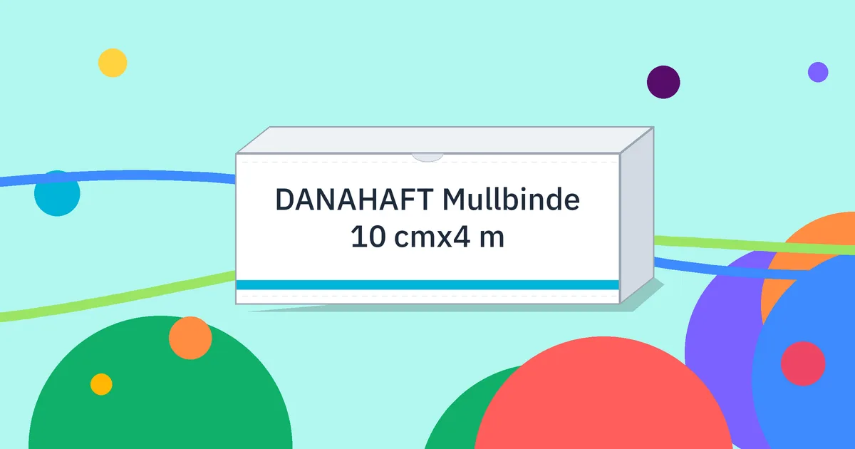 Symbolbild: Packung mit der Aufschrift DANAHAFT Mullbinde 10 cmx4 m (PZN 07636592) – Verfügbarkeit und Bezug in Apotheken in Frankfurt am Main