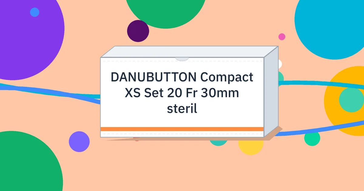 Symbolbild: Packung mit der Aufschrift DANUBUTTON Compact XS Set 20 Fr 30mm steril (PZN 19853219) – Verfügbarkeit und Bezug in Apotheken in Frankfurt am Main