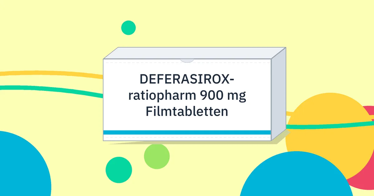 Symbolbild: Packung mit der Aufschrift DEFERASIROX-ratiopharm 900 mg Filmtabletten (PZN 17449968) – Verfügbarkeit und Bezug in Apotheken in Frankfurt am Main
