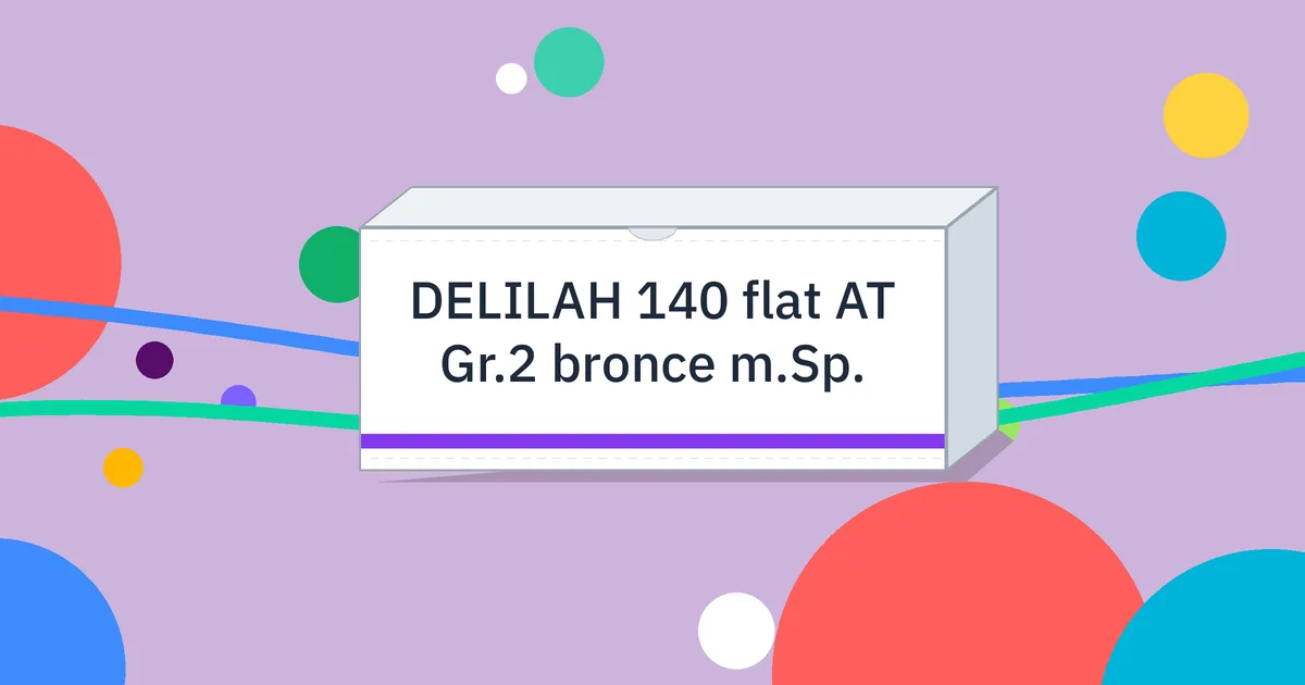 Symbolbild: Packung mit der Aufschrift DELILAH 140 flat AT Gr.2 bronce m.Sp. (PZN 14247626) – Verfügbarkeit und Bezug in Apotheken in Frankfurt am Main