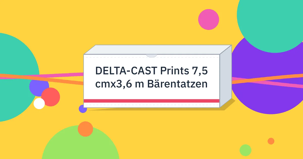 Symbolbild: Packung mit der Aufschrift DELTA-CAST Prints 7,5 cmx3,6 m Bärentatzen (PZN 00424361) – Verfügbarkeit und Bezug in Apotheken in Frankfurt am Main