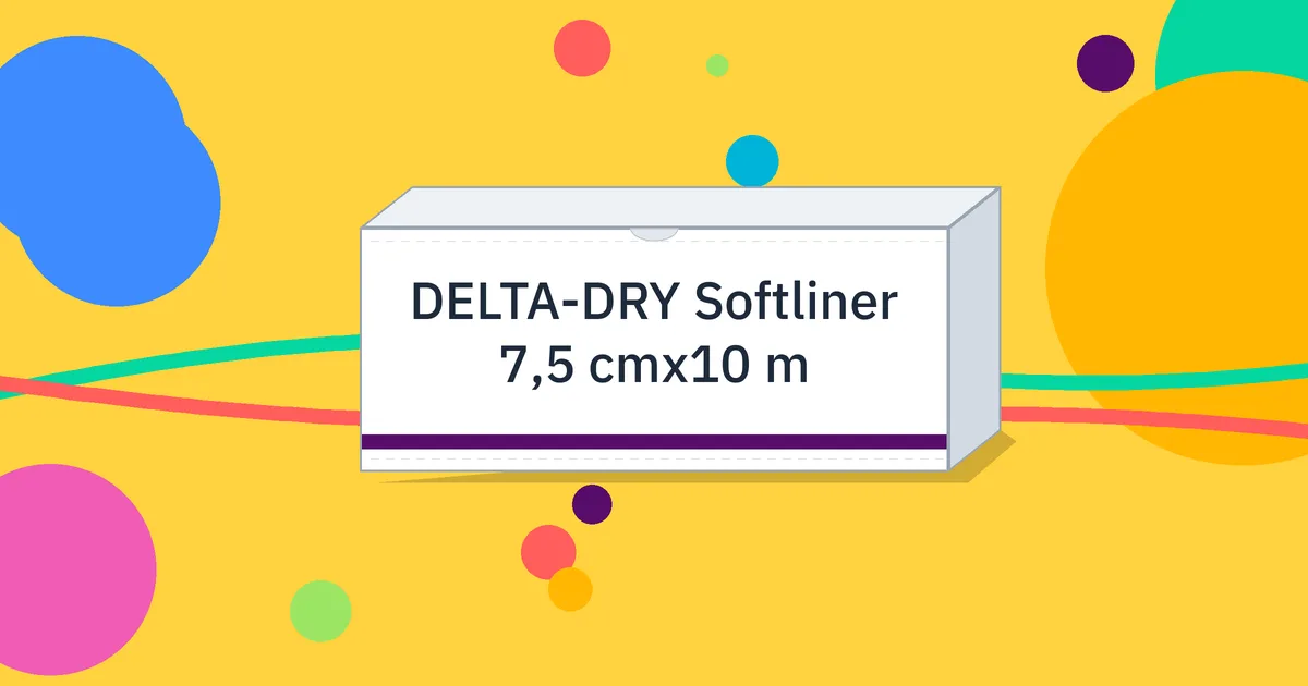 Symbolbild: Packung mit der Aufschrift DELTA-DRY Softliner 7,5 cmx10 m (PZN 09531360) – Verfügbarkeit und Bezug in Apotheken in Frankfurt am Main