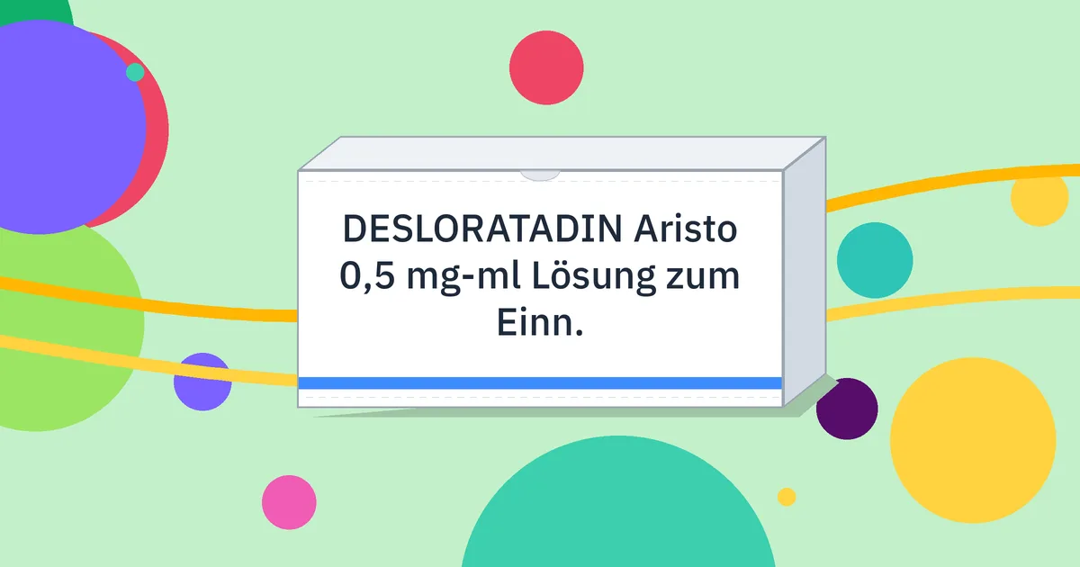 Symbolbild: Packung mit der Aufschrift DESLORATADIN Aristo 0,5 mg-ml Lösung zum Einn. (PZN 11483869) – Verfügbarkeit und Bezug in Apotheken in Frankfurt am Main