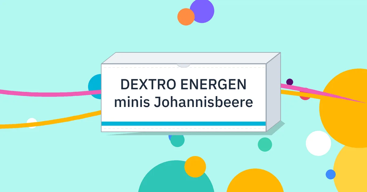 Symbolbild: Packung mit der Aufschrift DEXTRO ENERGEN minis Johannisbeere (PZN 08920071) – Verfügbarkeit und Bezug in Apotheken in Frankfurt am Main