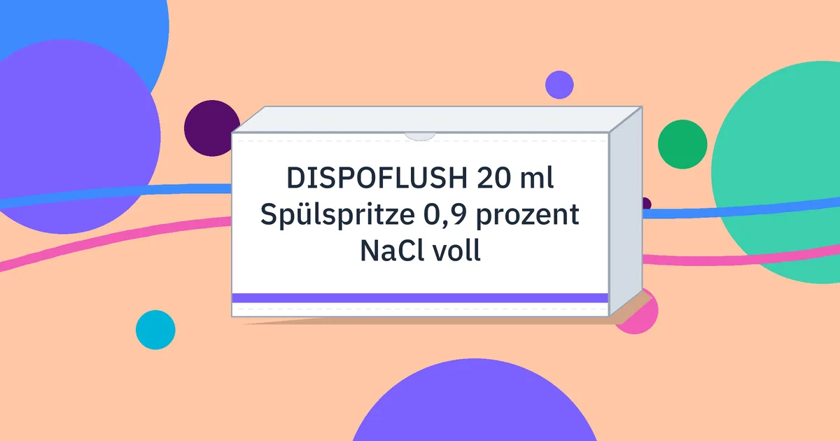 Symbolbild: Packung mit der Aufschrift DISPOFLUSH 20 ml Spülspritze 0,9 prozent NaCl voll (PZN 18060095) – Verfügbarkeit und Bezug in Apotheken in Frankfurt am Main