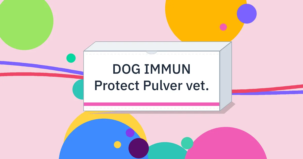 Symbolbild: Packung mit der Aufschrift DOG IMMUN Protect Pulver vet. (PZN 06086706) – Verfügbarkeit und Bezug in Apotheken in Frankfurt am Main