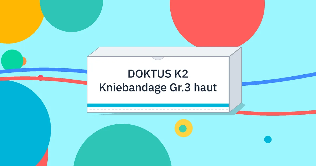 Symbolbild: Packung mit der Aufschrift DOKTUS K2 Kniebandage Gr.3 haut (PZN 03309732) – Verfügbarkeit und Bezug in Apotheken in Frankfurt am Main
