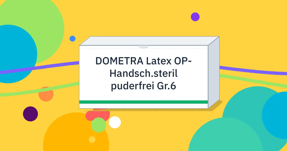 Symbolbild: Packung mit der Aufschrift DOMETRA Latex OP-Handsch.steril puderfrei Gr.6 (PZN 15385224) – Verfügbarkeit und Bezug in Apotheken in Frankfurt am Main