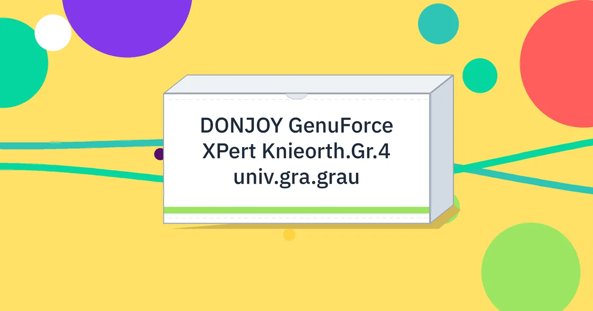 Symbolbild: Packung mit der Aufschrift DONJOY GenuForce XPert Knieorth.Gr.4 univ.gra.grau (PZN 18668862) – Verfügbarkeit und Bezug in Apotheken in Frankfurt am Main
