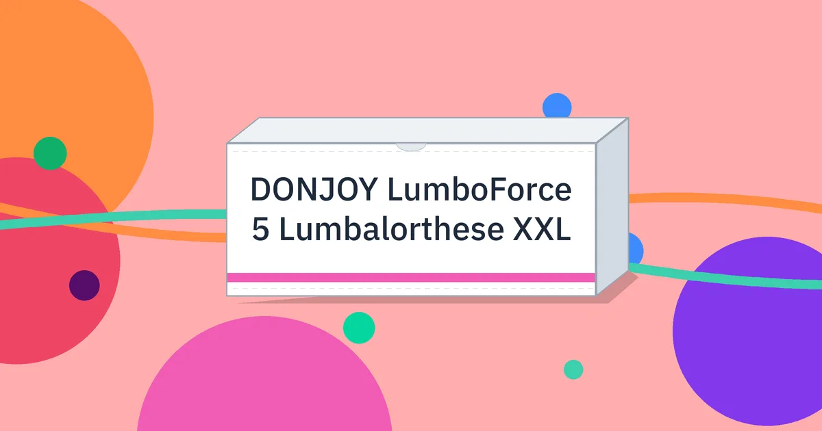 Symbolbild: Packung mit der Aufschrift DONJOY LumboForce 5 Lumbalorthese XXL (PZN 19378215) – Verfügbarkeit und Bezug in Apotheken in Frankfurt am Main