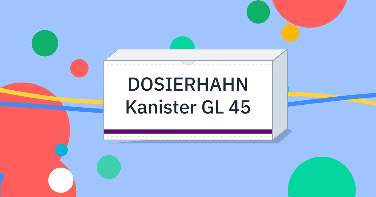 Symbolbild: Packung mit der Aufschrift DOSIERHAHN Kanister GL 45 (PZN 18015077) – Verfügbarkeit und Bezug in Apotheken in Frankfurt am Main