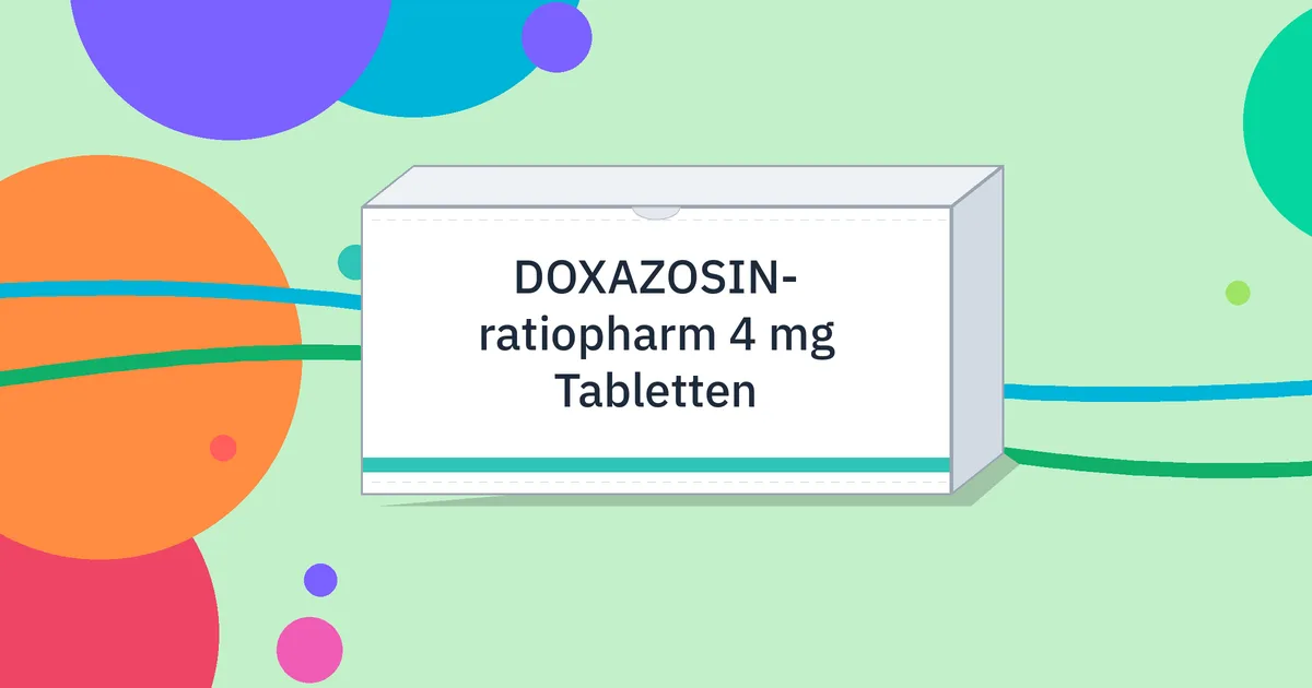 Symbolbild: Packung mit der Aufschrift DOXAZOSIN-ratiopharm 4 mg Tabletten (PZN 00171701) – Verfügbarkeit und Bezug in Apotheken in Frankfurt am Main