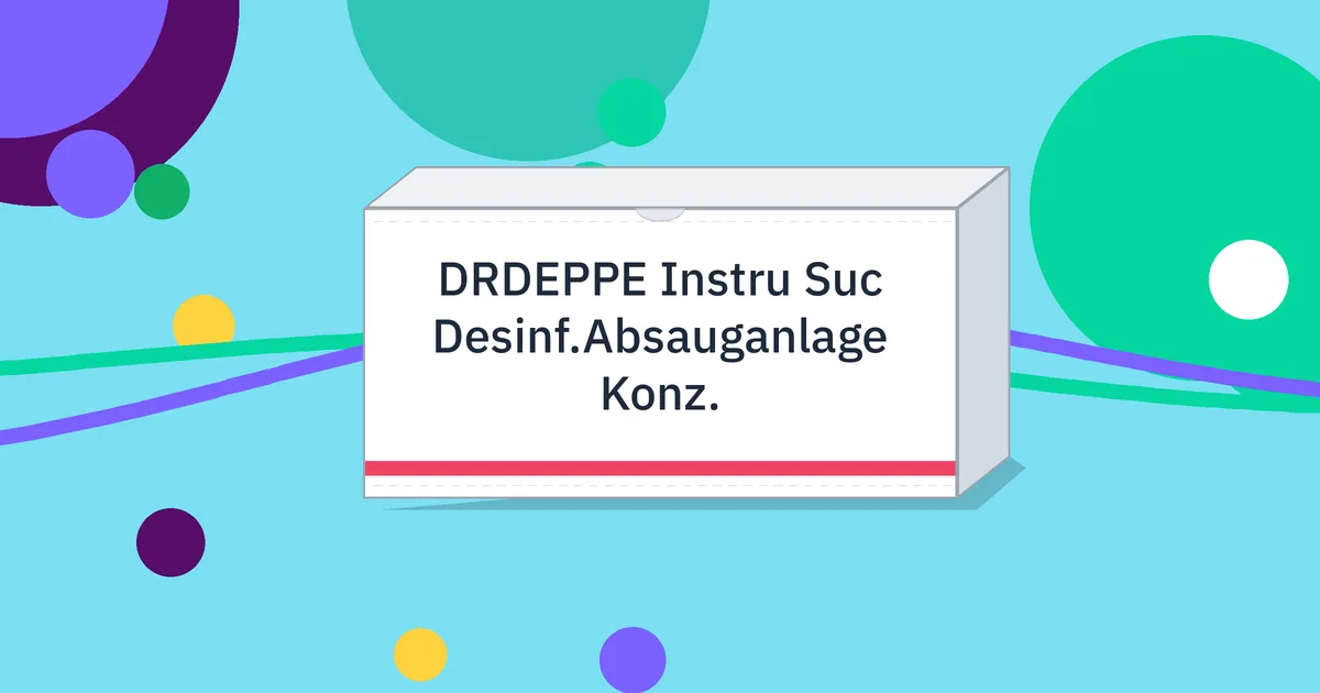 Symbolbild: Packung mit der Aufschrift DRDEPPE Instru Suc Desinf.Absauganlage Konz. (PZN 18313395) – Verfügbarkeit und Bezug in Apotheken in Frankfurt am Main