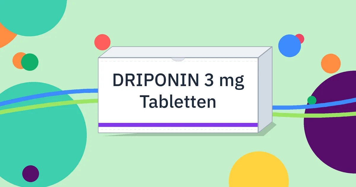 Symbolbild: Packung mit der Aufschrift DRIPONIN 3 mg Tabletten (PZN 19427250) – Verfügbarkeit und Bezug in Apotheken in Frankfurt am Main