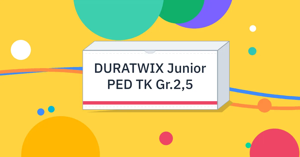 Symbolbild: Packung mit der Aufschrift DURATWIX Junior PED TK Gr.2,5 (PZN 17156634) – Verfügbarkeit und Bezug in Apotheken in Frankfurt am Main
