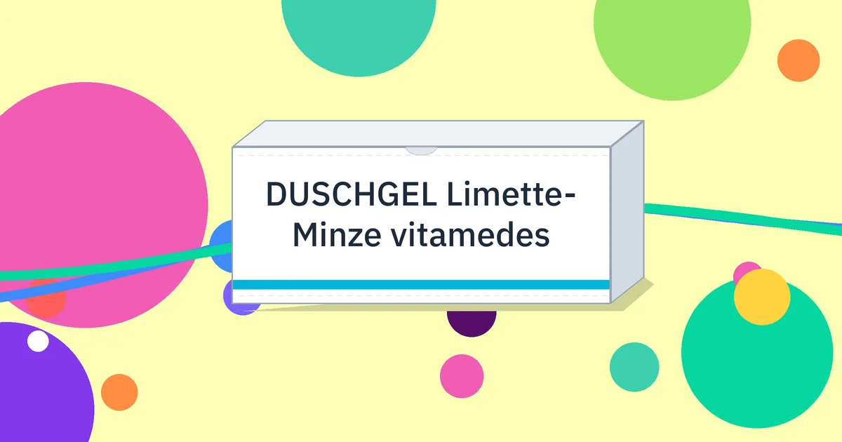 Symbolbild: Packung mit der Aufschrift DUSCHGEL Limette-Minze vitamedes (PZN 19782554) – Verfügbarkeit und Bezug in Apotheken in Frankfurt am Main