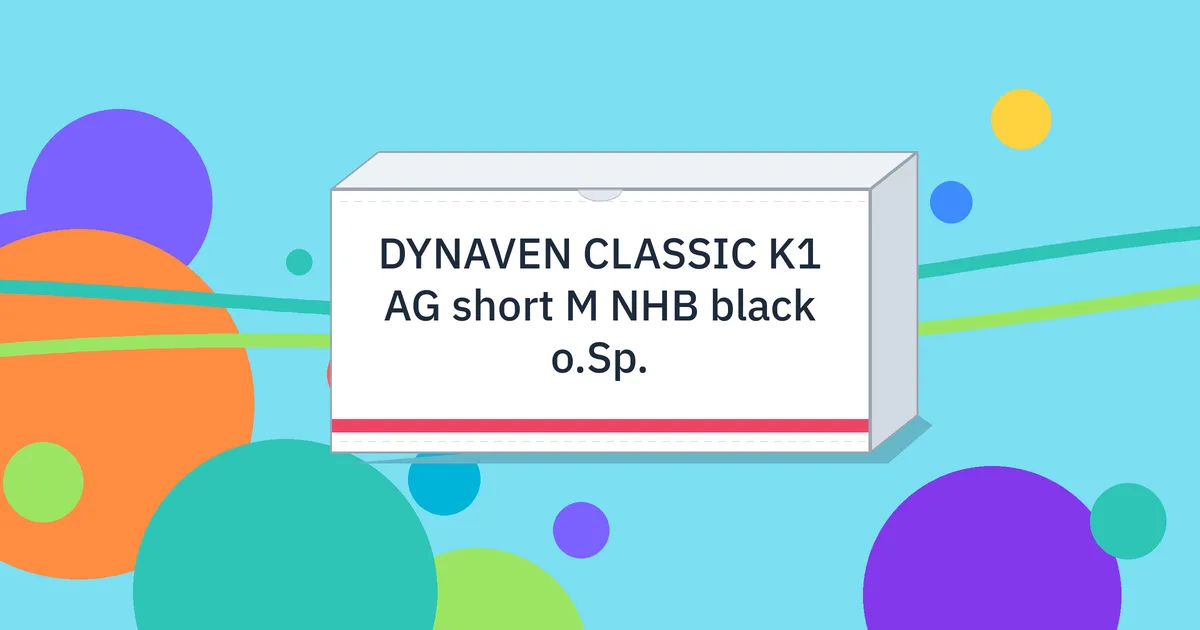Symbolbild: Packung mit der Aufschrift DYNAVEN CLASSIC K1 AG short M NHB black o.Sp. (PZN 18415351) – Verfügbarkeit und Bezug in Apotheken in Frankfurt am Main