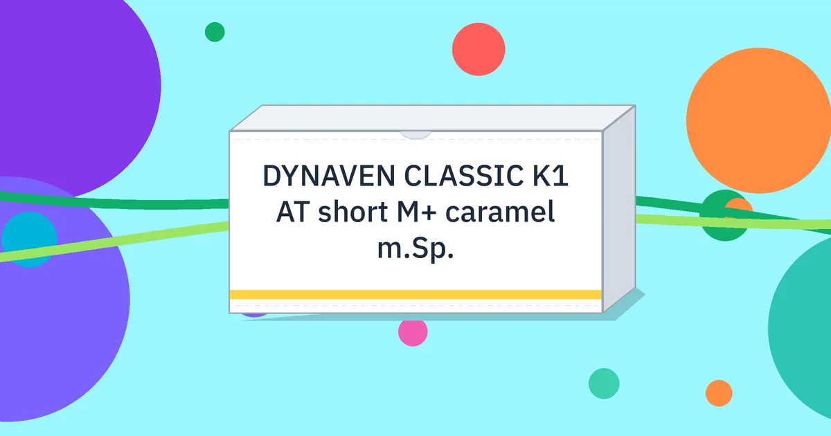 Symbolbild: Packung mit der Aufschrift DYNAVEN CLASSIC K1 AT short M+ caramel m.Sp. (PZN 18416445) – Verfügbarkeit und Bezug in Apotheken in Frankfurt am Main