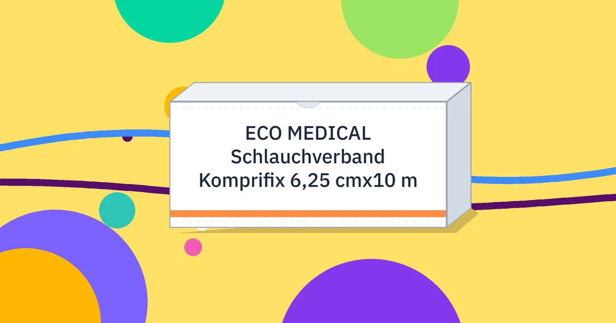Symbolbild: Packung mit der Aufschrift ECO MEDICAL Schlauchverband Komprifix 6,25 cmx10 m (PZN 00879133) – Verfügbarkeit und Bezug in Apotheken in Frankfurt am Main