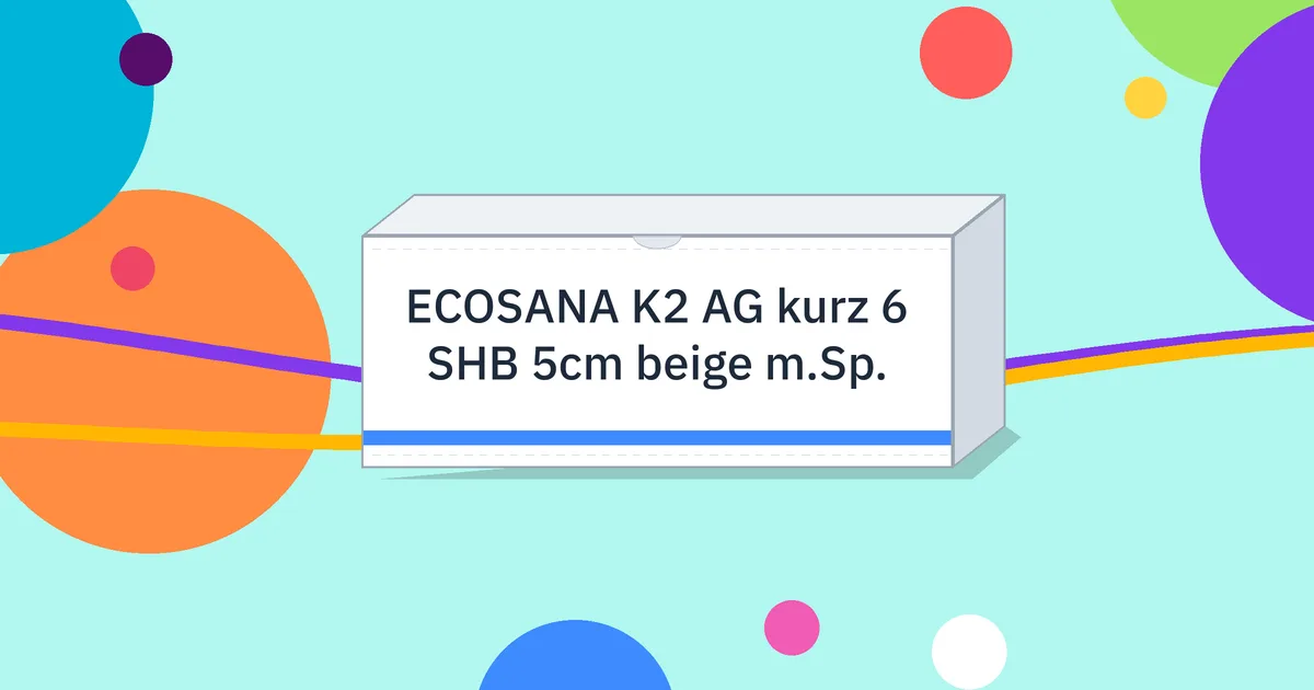 Symbolbild: Packung mit der Aufschrift ECOSANA K2 AG kurz 6 SHB 5cm beige m.Sp. (PZN 01508812) – Verfügbarkeit und Bezug in Apotheken in Frankfurt am Main
