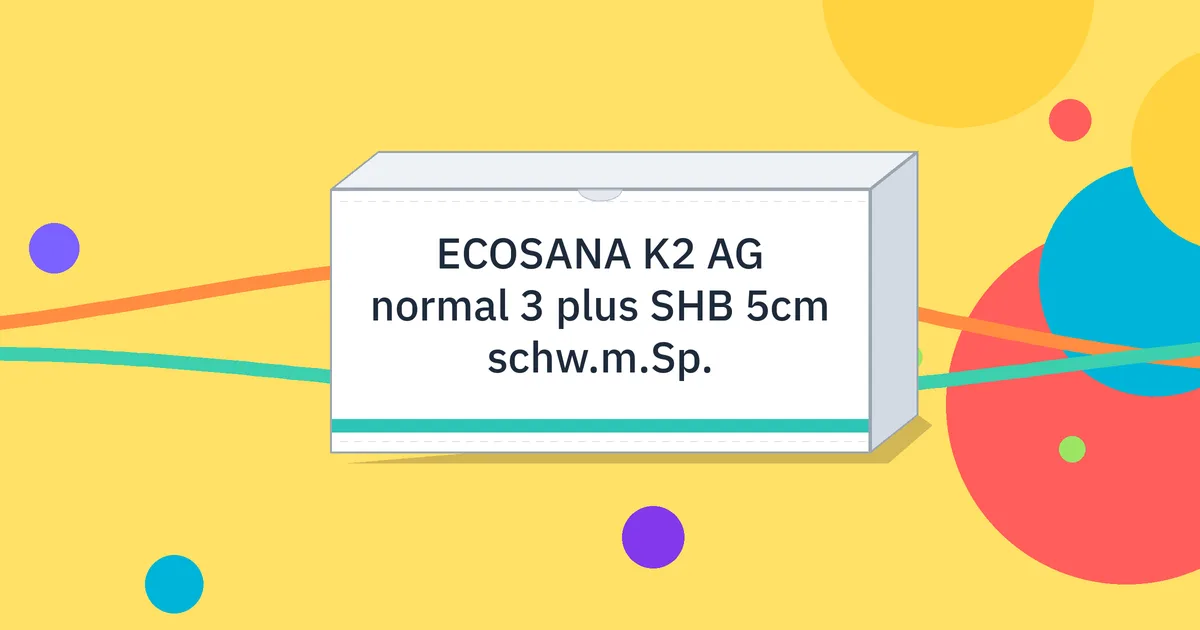 Symbolbild: Packung mit der Aufschrift ECOSANA K2 AG normal 3 plus SHB 5cm schw.m.Sp. (PZN 01412012) – Verfügbarkeit und Bezug in Apotheken in Frankfurt am Main