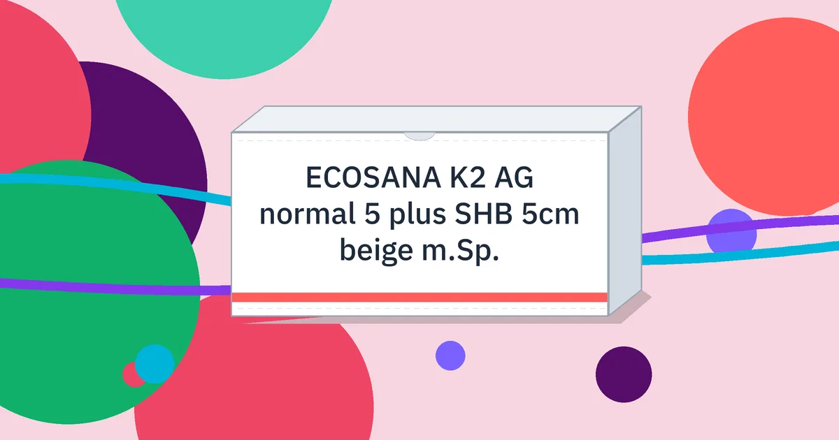 Symbolbild: Packung mit der Aufschrift ECOSANA K2 AG normal 5 plus SHB 5cm beige m.Sp. (PZN 01467125) – Verfügbarkeit und Bezug in Apotheken in Frankfurt am Main