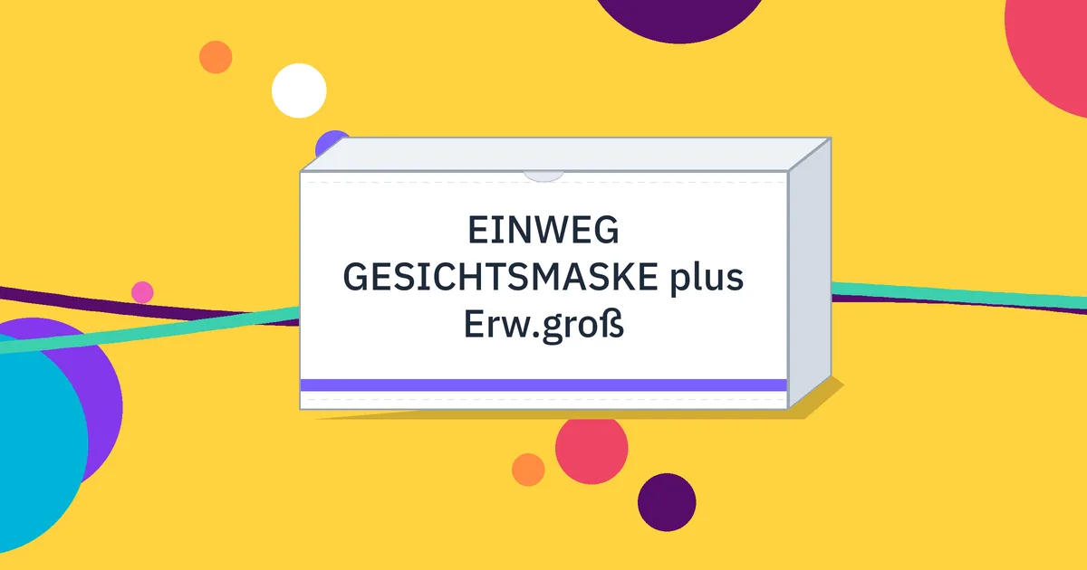 Symbolbild: Packung mit der Aufschrift EINWEG GESICHTSMASKE plus Erw.groß (PZN 00852743) – Verfügbarkeit und Bezug in Apotheken in Frankfurt am Main