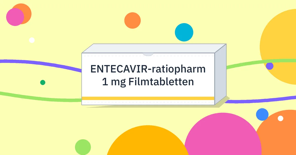 Symbolbild: Packung mit der Aufschrift ENTECAVIR-ratiopharm 1 mg Filmtabletten (PZN 12376532) – Verfügbarkeit und Bezug in Apotheken in Frankfurt am Main