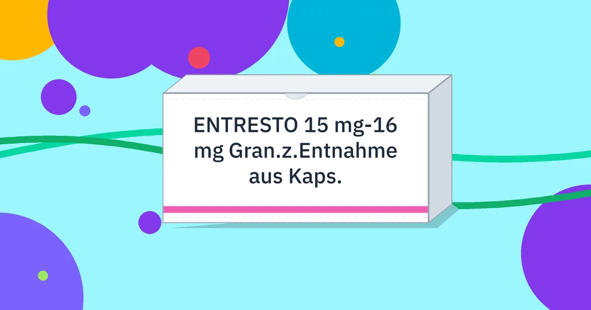 Symbolbild: Packung mit der Aufschrift ENTRESTO 15 mg-16 mg Gran.z.Entnahme aus Kaps. (PZN 18792674) – Verfügbarkeit und Bezug in Apotheken in Frankfurt am Main