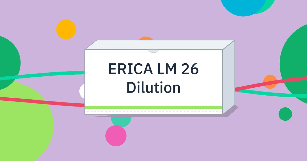 Symbolbild: Packung mit der Aufschrift ERICA LM 26 Dilution (PZN 13477838) – Verfügbarkeit und Bezug in Apotheken in Frankfurt am Main
