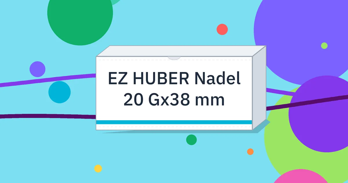 Symbolbild: Packung mit der Aufschrift EZ HUBER Nadel 20 Gx38 mm (PZN 09042589) – Verfügbarkeit und Bezug in Apotheken in Frankfurt am Main